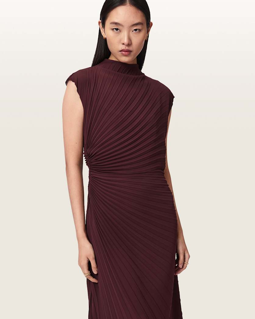 Rayanna Pleated Midi Dress OXBLOOD RED | ALLSAINTS
